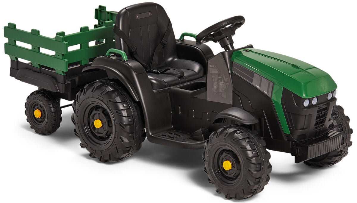 Elbil traktor med släpvagn, Grön – Elbil barn
